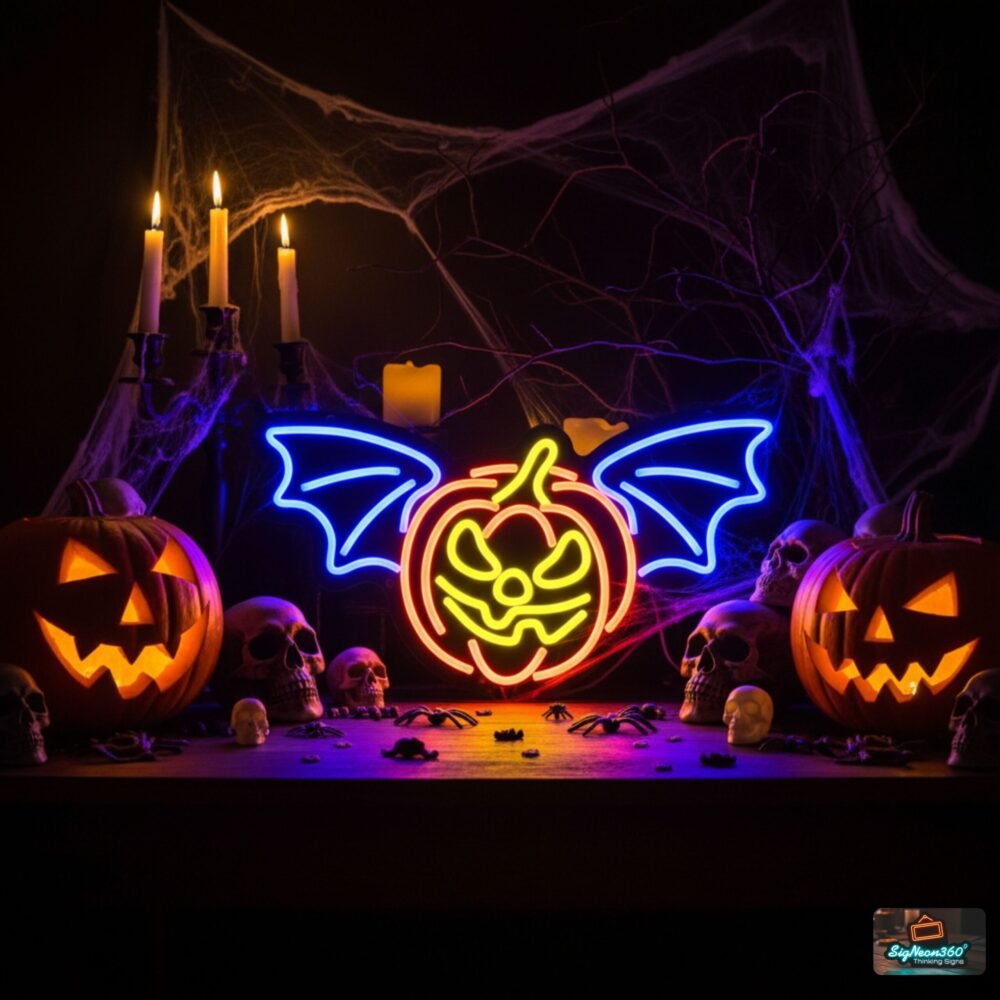 Winged Pumpkin Neon Sign - Halloween - Signeon 360